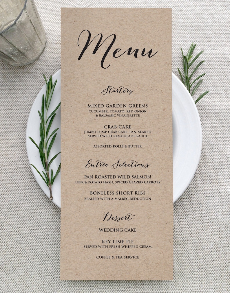 Simple Printed Menus Printed Wedding Menus Simple Rustic - Etsy