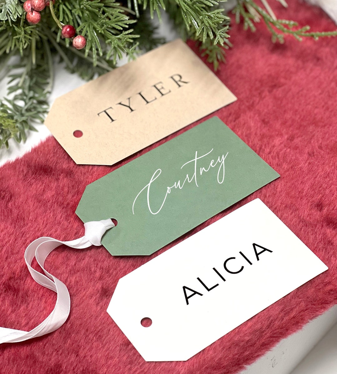 Christmas Name Tags, Christmas Stocking Gift Tags, Printed Personalized ...