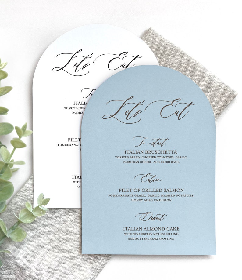 Navy Blue Arch Shaped Menu Cards, Modern Wedding Decor, Printed Arched ...