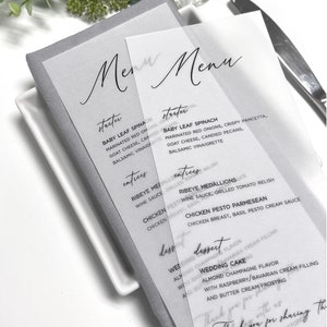 Vellum Wedding Dinner Menu Cards - Printed White or Black Ink Vellum ...