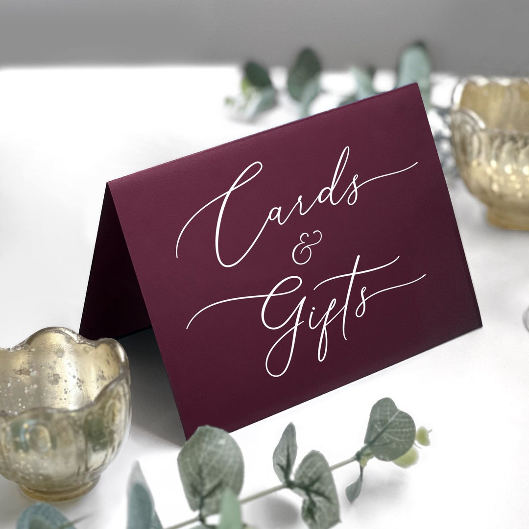 Printed Cards and Gifts Table Sign, Maroon Gifts Sign, Modern ...