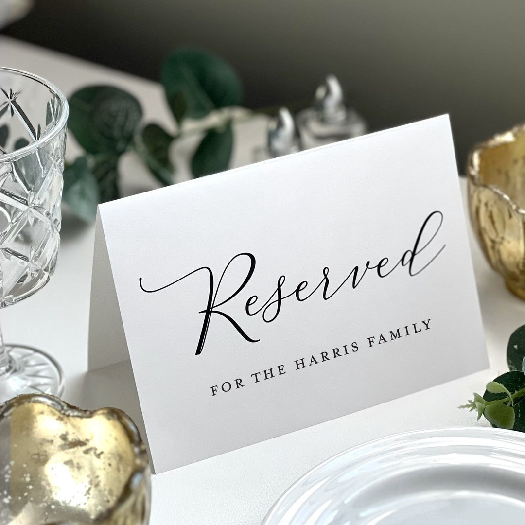 Customizable Printed Reserved Table Signs, Printed Wedding Table Card ...