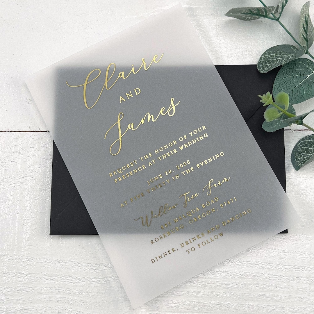 Gold Foil Vellum Wedding Invitations, Transparent Invites With Gold ...