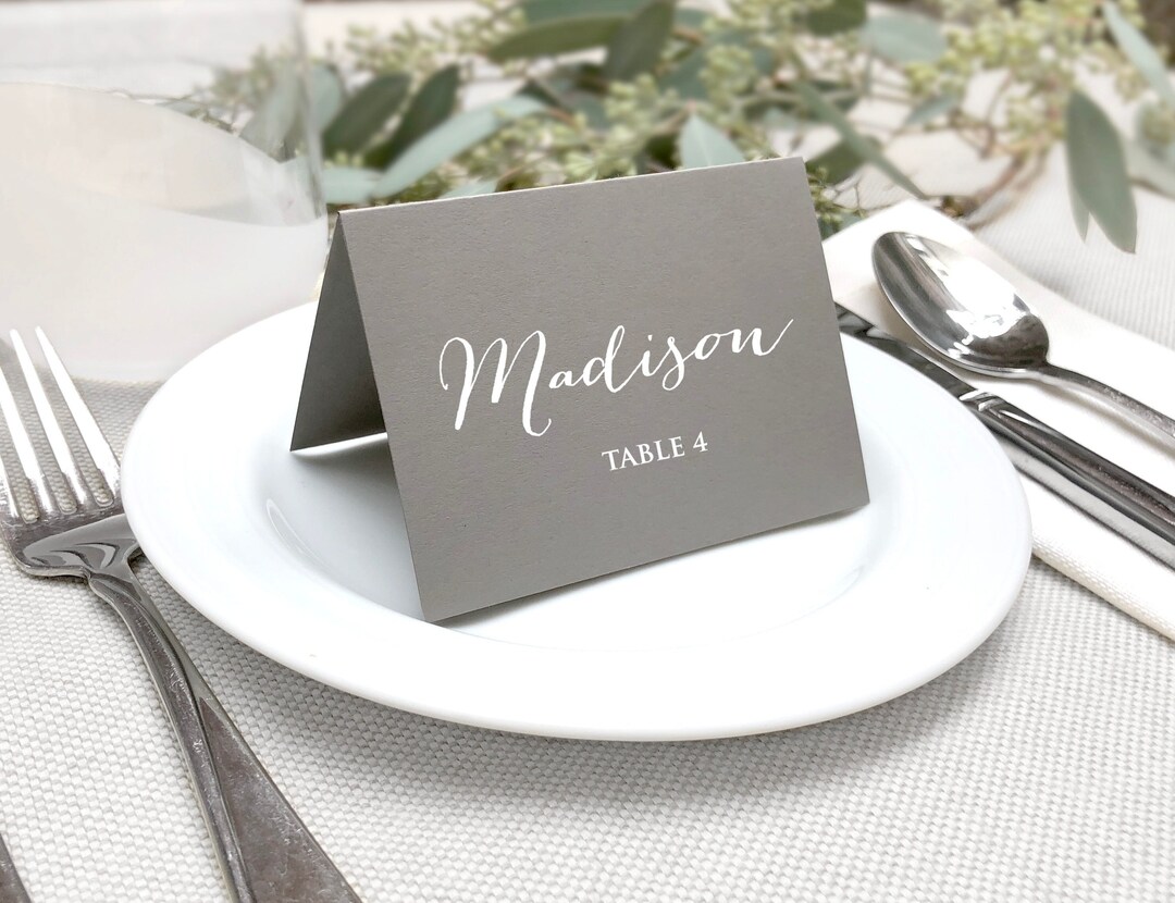 Gray Place Cards, Printed Gray Wedding Escort Cards, Simple Modern Gray ...