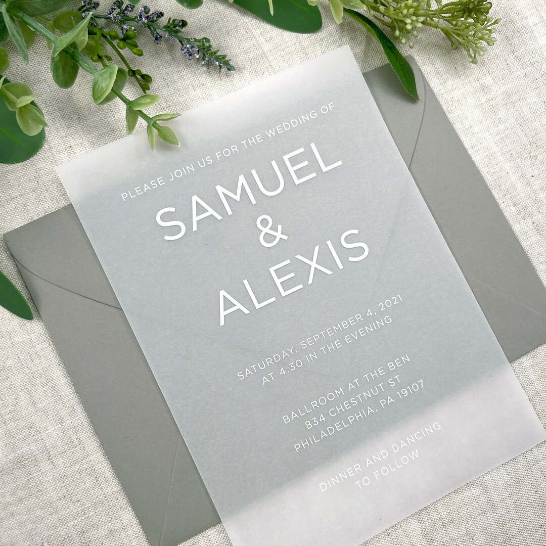 Modern Minimalist Vellum Wedding Invites, Printed Vellum Invitation ...