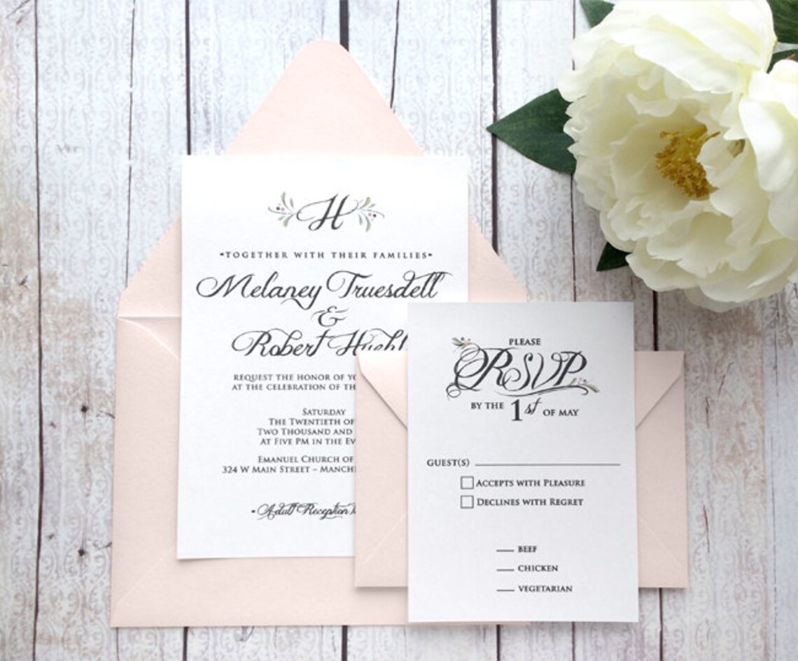 Blush Pink Wedding Invitations Rustic Vintage Romantic - Etsy
