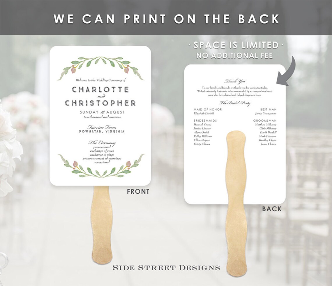 Program Fans Simple Wedding Program Fans Greenery and - Etsy