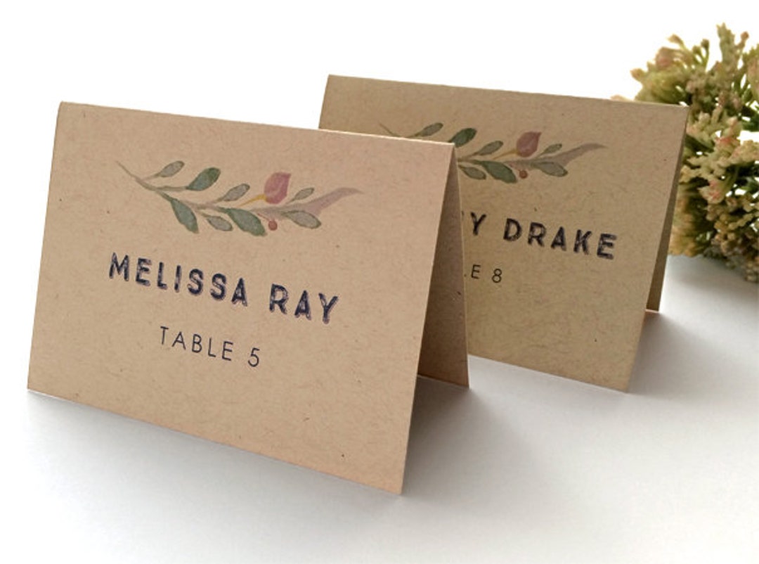 Rustic Wedding Place Cards Fall Wedding Escort Cards Watercolor Pink ...