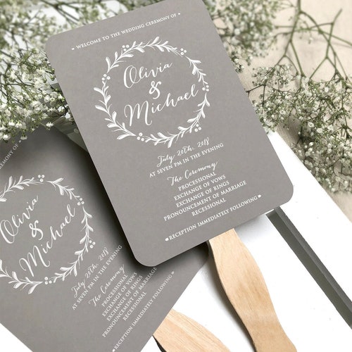 Greenery Wedding Program Fans Sticks Included Printed - Etsy