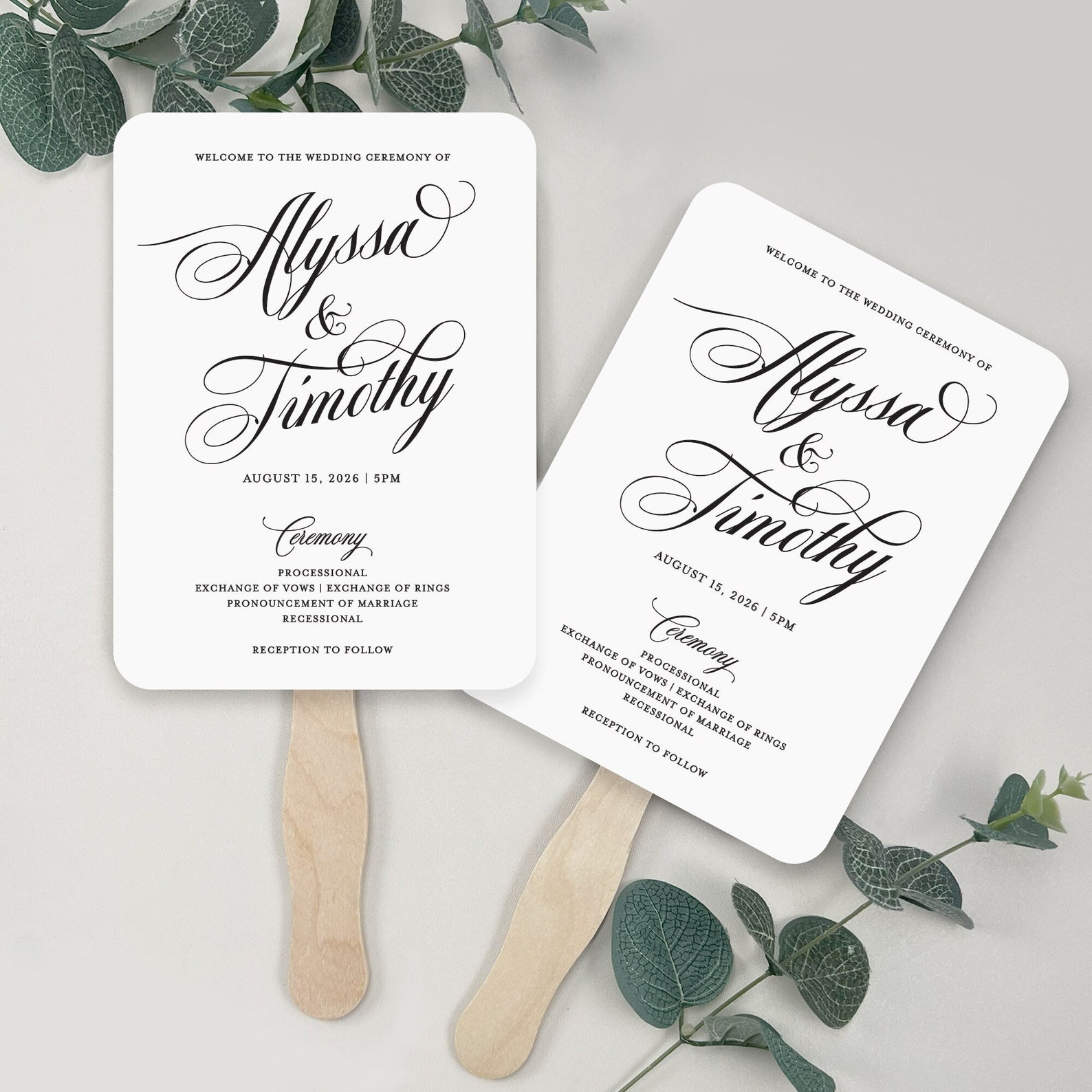 Printed Wedding Program Fans, Wooden Sticks Included, Customize Your ...