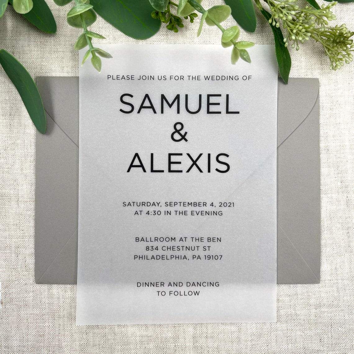 Modern Minimalist Vellum Wedding Invites, Printed Vellum Invitation ...