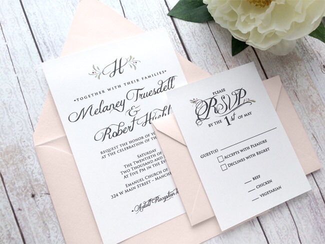 Blush Pink Wedding Invitations Rustic Vintage Romantic | Etsy
