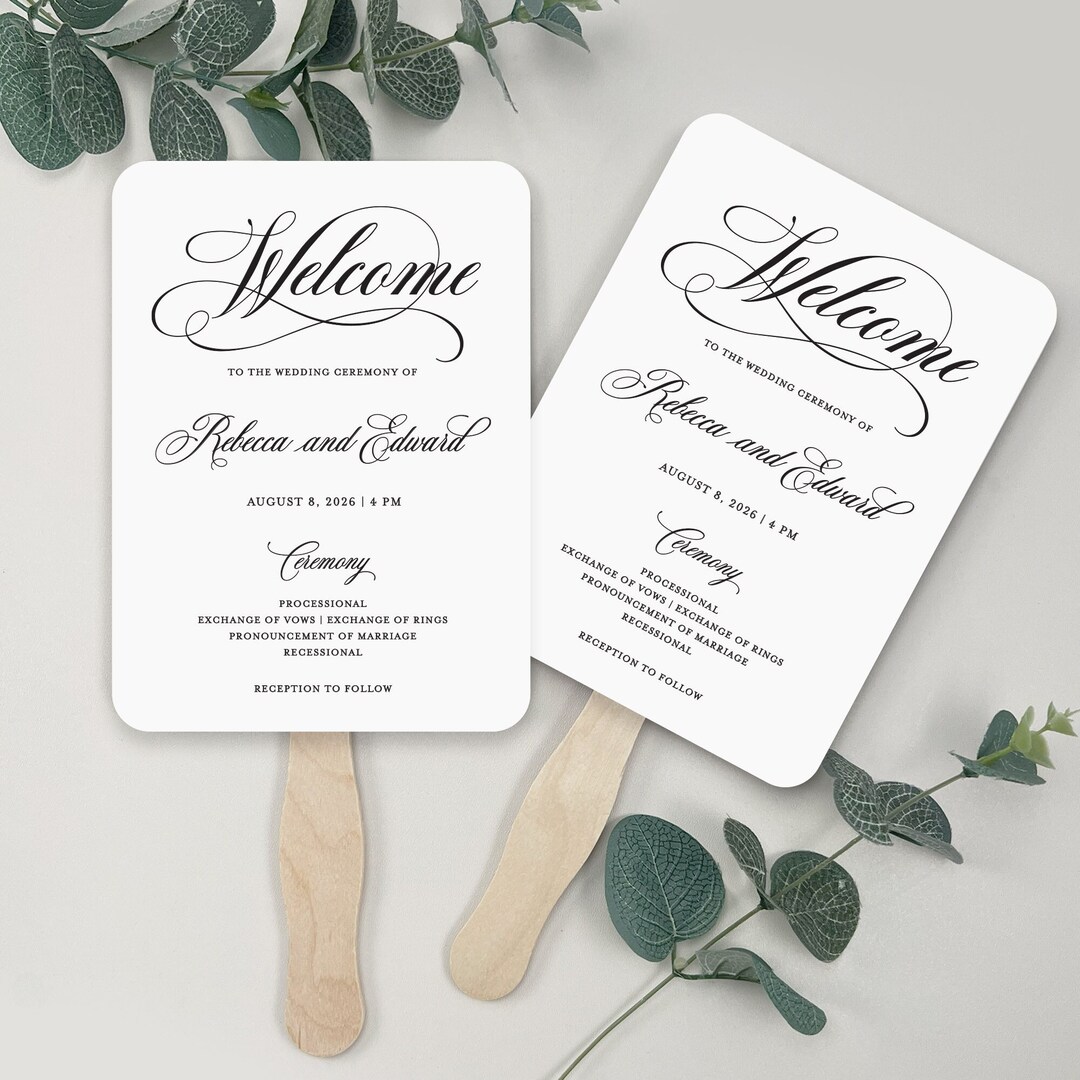 Wedding Ceremony Fan, Printed Welcome Fans for Ceremony, Day of Wedding ...