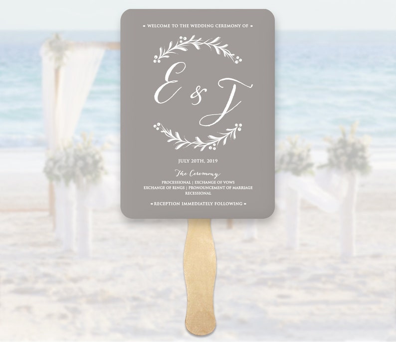 Gray Wedding Program Fans With Wooden Sticks, Gray Wedding Program Fans ...