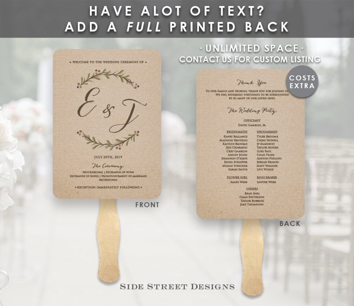 Wedding Program Fans Wooden Sticks Included Wedding Program - Etsy
