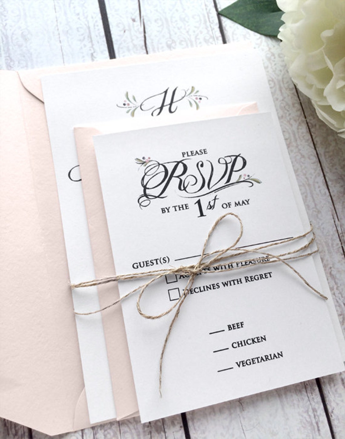 Blush Pink Wedding Invitations - Rustic Vintage Romantic Wedding ...