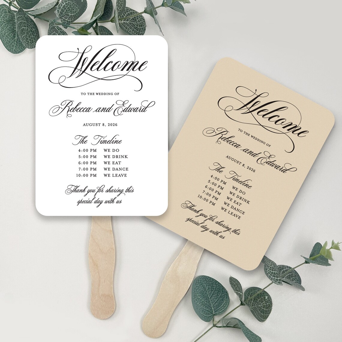Wedding Timeline Program Fan, Printed Welcome Fans for Wedding, Day of ...