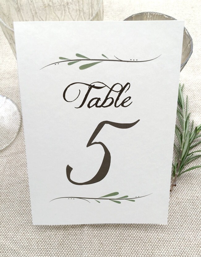 Freestanding Wedding Table Numbers - Printed Folded Double Sided Table ...