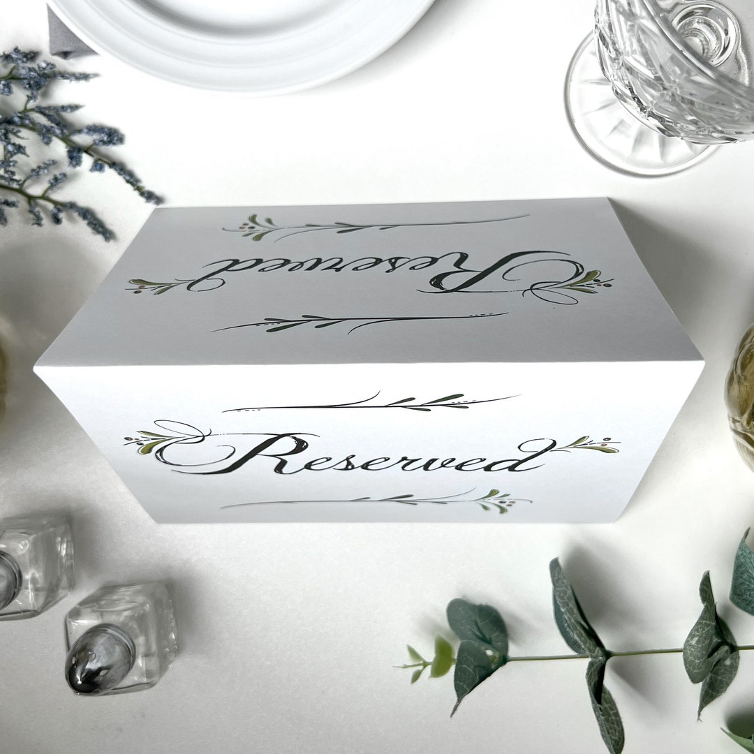 Reserved Table Signs, Folded Reserved Seating Signs, Simple Greenery ...
