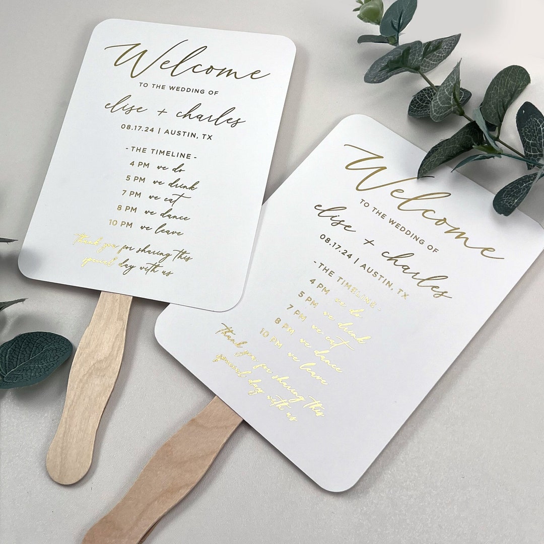 Metallic Gold Wedding Timeline Fans Wooden Sticks Included, Real Gold ...