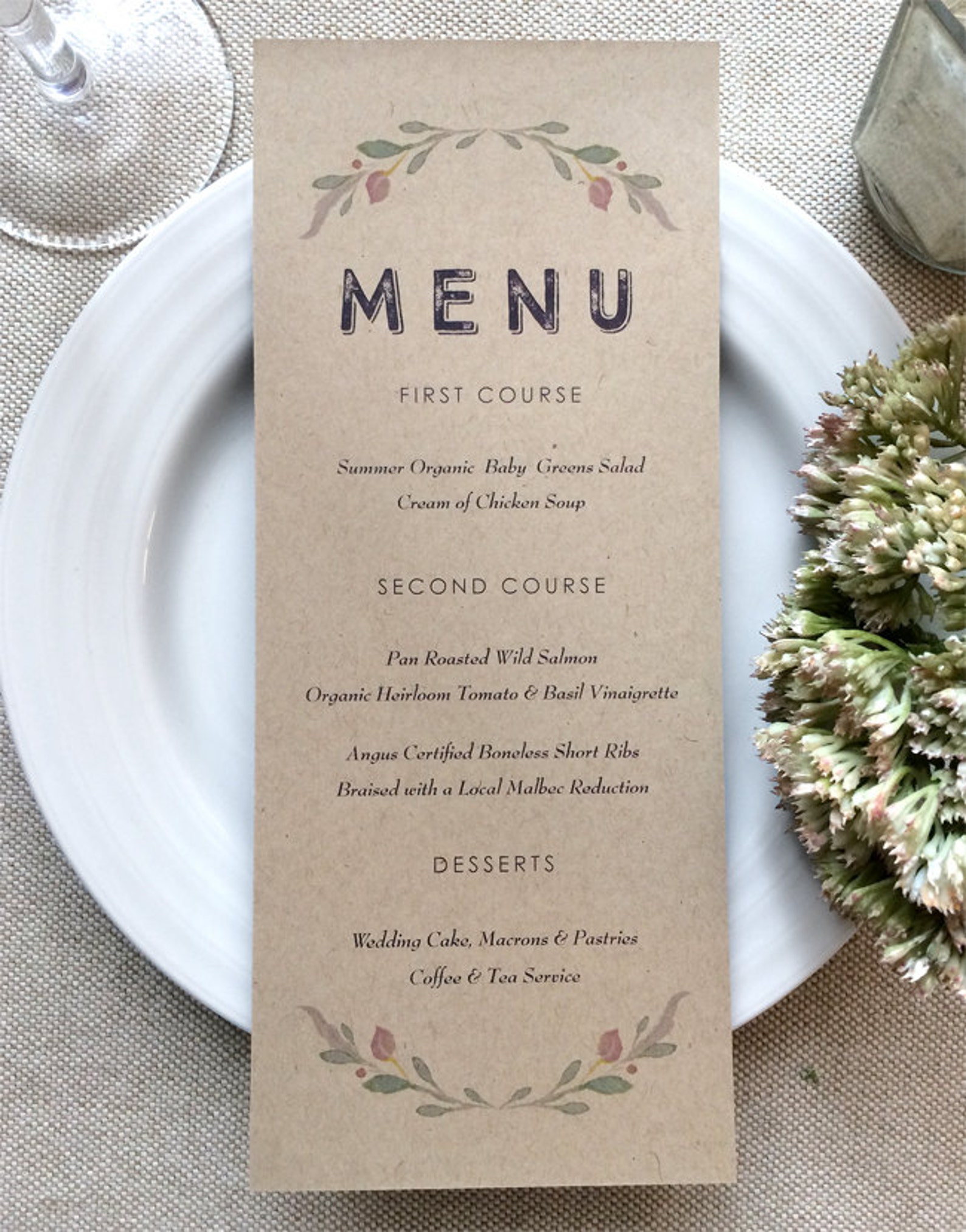 Kraft Wedding Menu Cards Rustic Wedding Menu Card Kraft - Etsy Canada