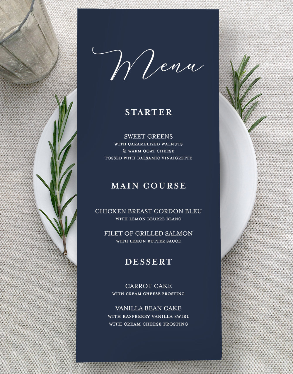 Simple Wedding Menu Cards - Printed Wedding Menus - Menus for Reception ...