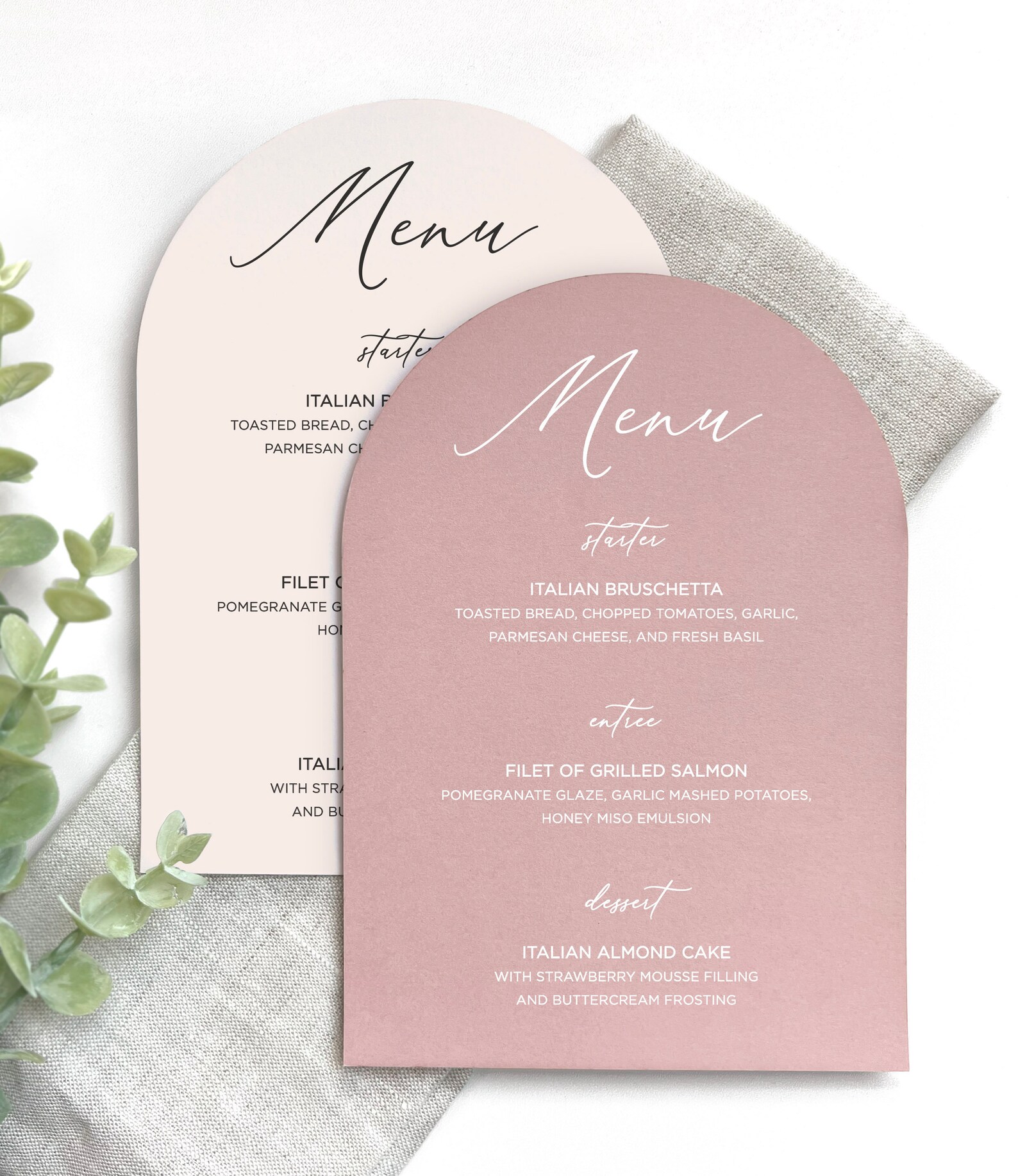Green Arched Wedding Menus, Recycled Cardstock, Printed Arched Wedding ...