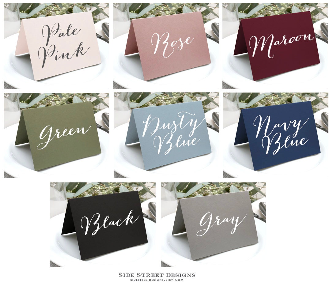 Black Place Cards, Printed Black and White Wedding Escort Cards, Simple ...