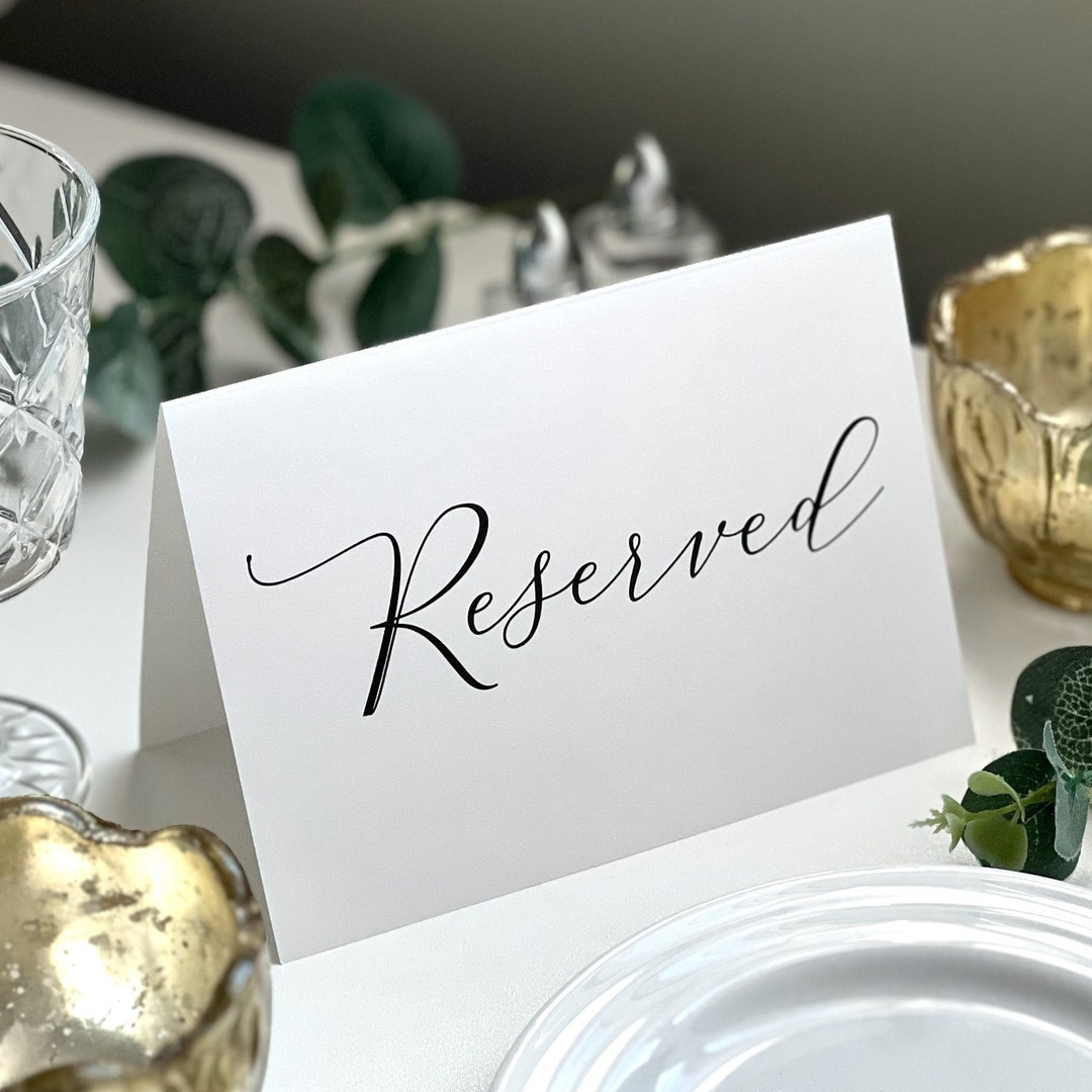Simple White Reserved Table Signs, Printed Wedding Table Card, Folded ...
