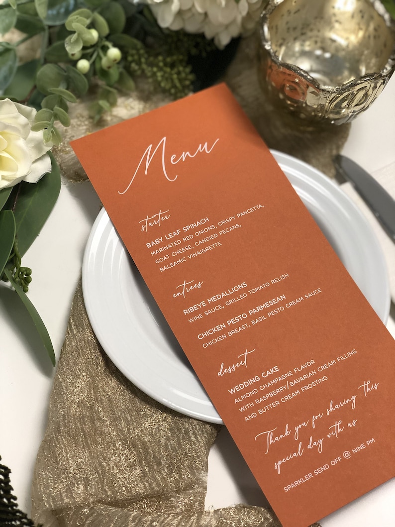 Orange Wedding Dinner Menu Cards Fall Wedding Printed White - Etsy