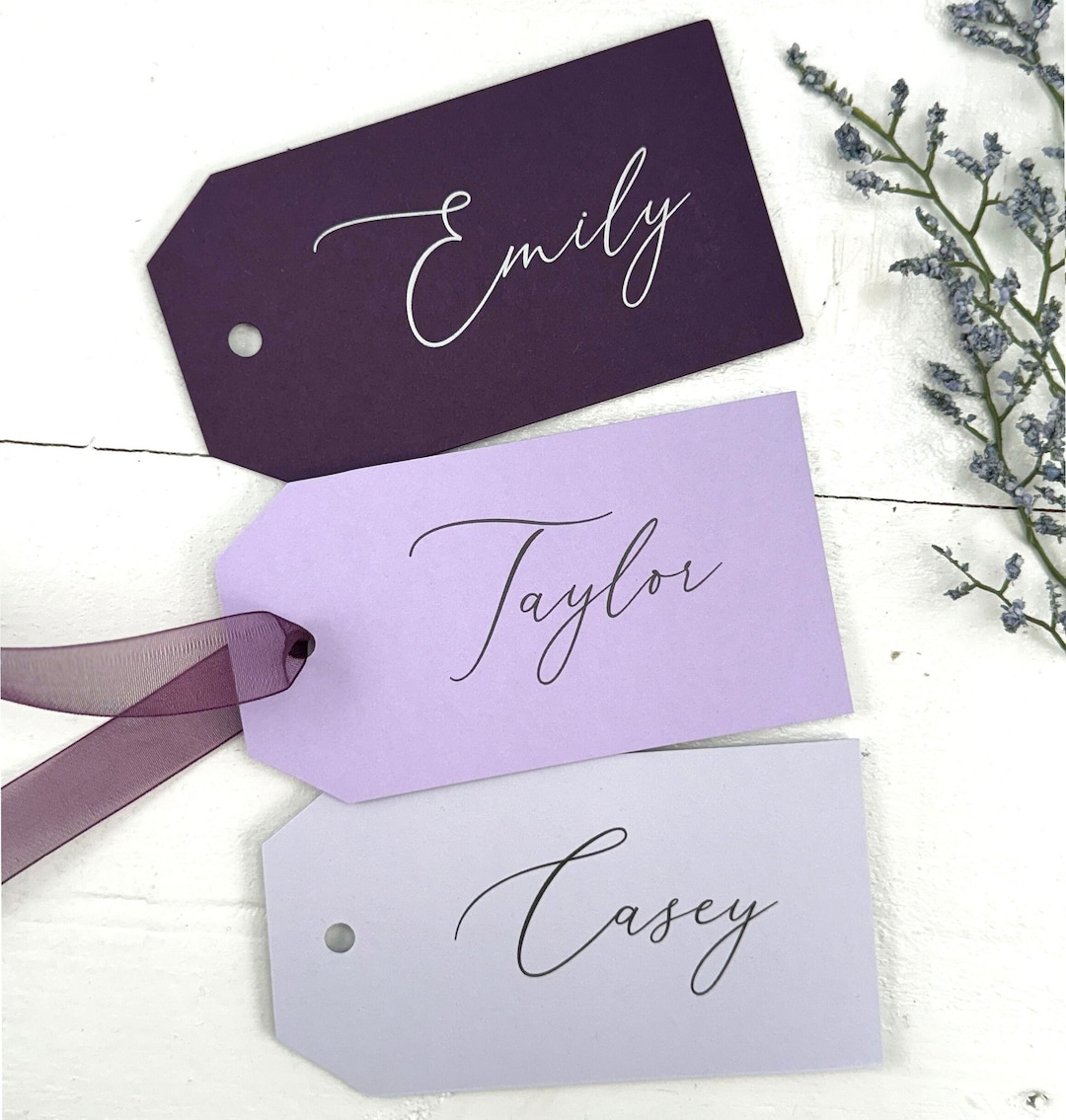 Purple Bridesmaid Gift Tags, Personalized Name Tags, Printed ...