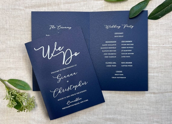 Navy Blue Folded Program Booklet Printed Wedding Ceremony | Etsy