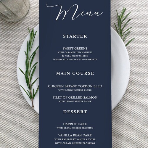 Navy Blue Wedding Menu Cards Printed Wedding Menus Menus - Etsy