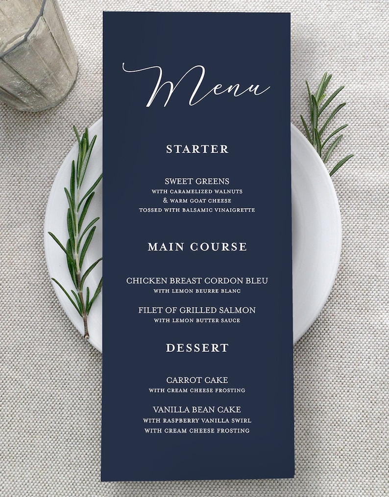 Navy Blue Wedding Menu Cards Printed Wedding Menus Menus - Etsy