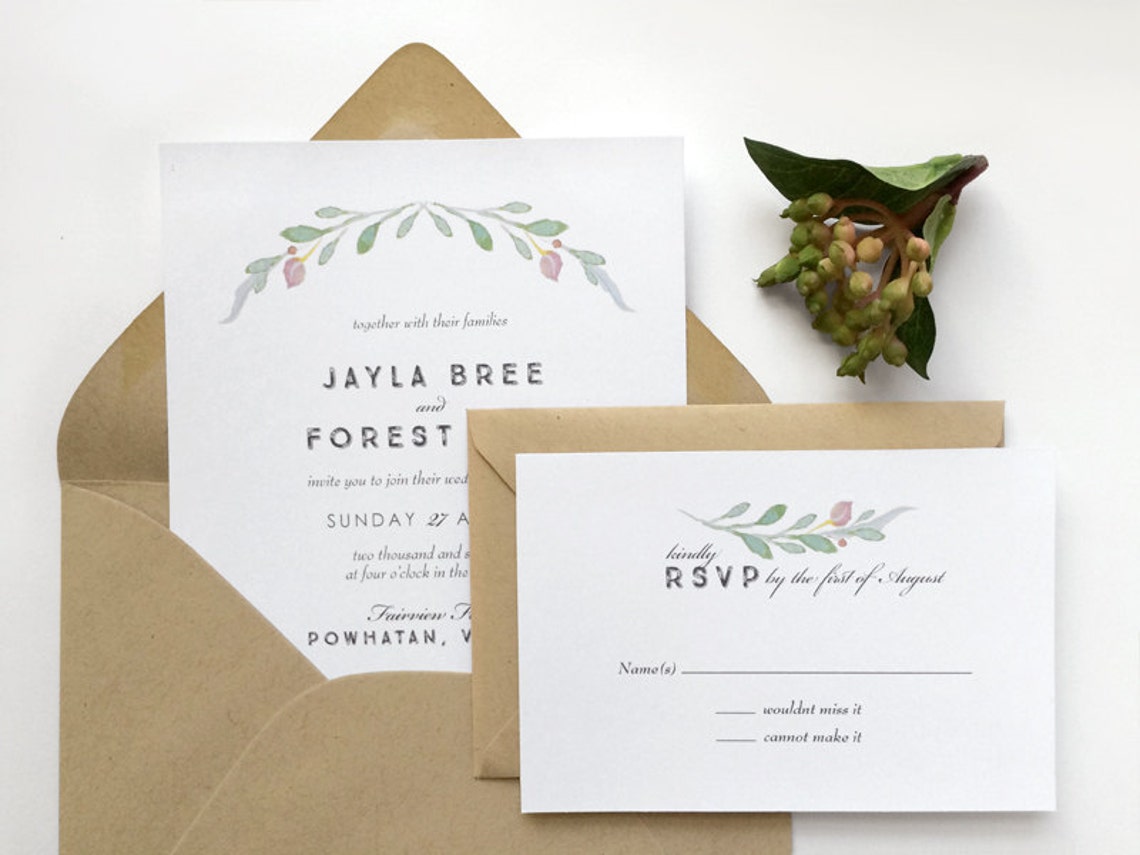 Simple Wedding Invitation Suite Rustic Wedding Invitation - Etsy Nederland