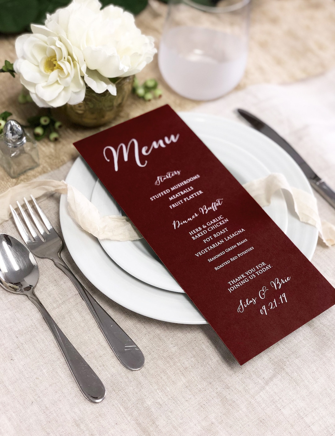 Maroon Wedding Dinner Menu Cards - White Ink Printing Dinner Menu Cards ...