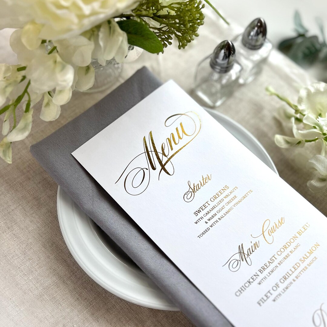 Classic Gold Foil Menu Cards, Printed Shiny Wedding Gold Foil Menus ...