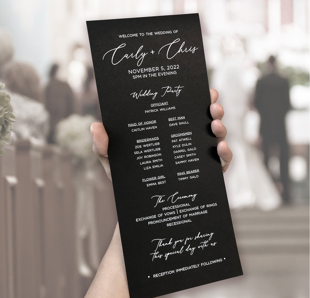 Black and White Wedding Ceremony Programs, Printed Wedding Ceremony ...