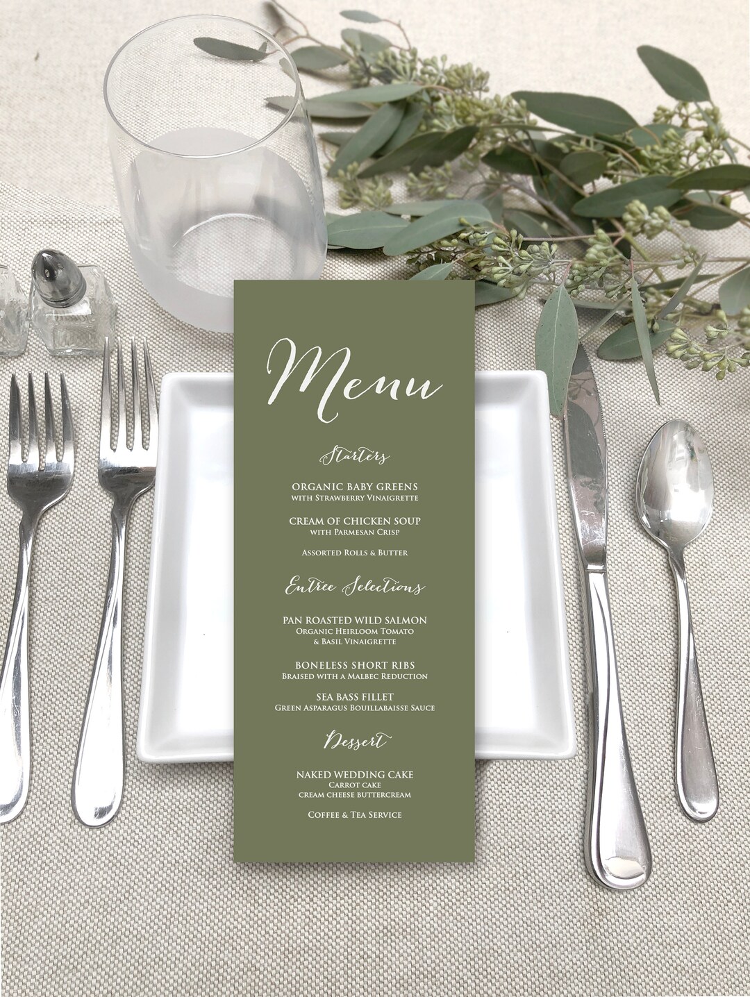Green Wedding Menu Cards - Modern White Printing Wedding Menu Cards ...