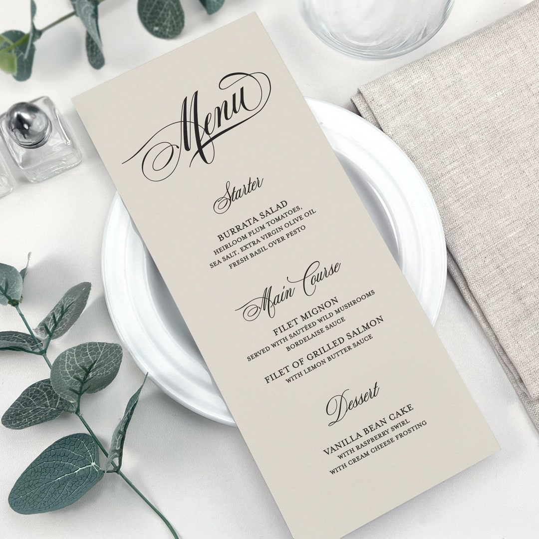 Neutral Tone Wedding Menus, Printed Wedding Menu Cards, Menus for ...