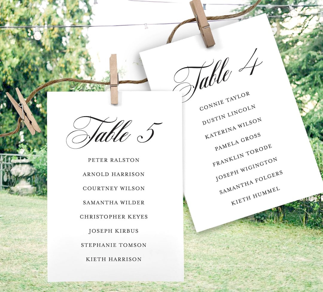 Printed Wedding Seating Chart Cards, Wedding Table Chart Cards, Wedding ...