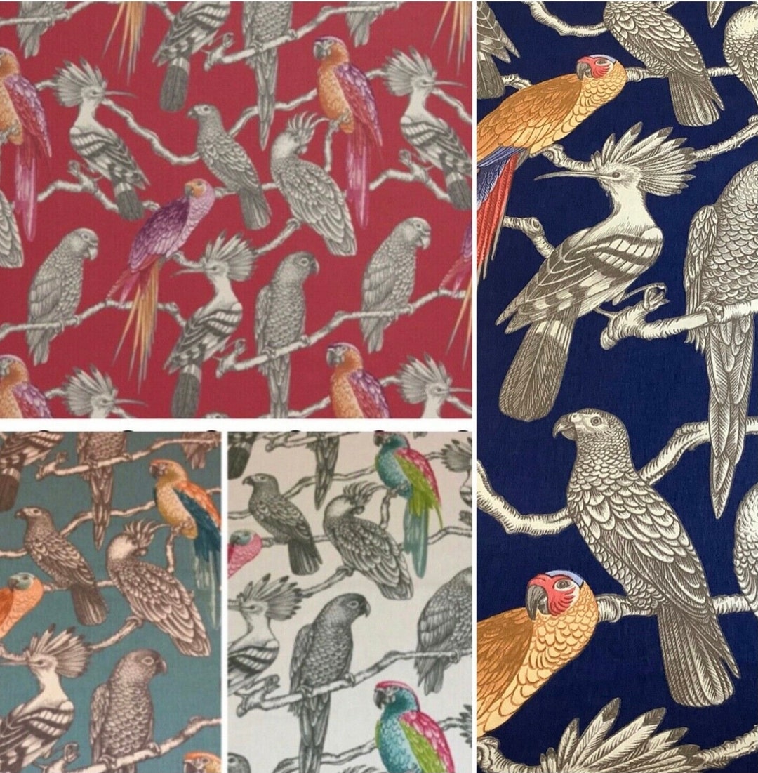 Iliv Aviary Birds Cotton Fabric. for Upholstery, Curtains, Cushions ...
