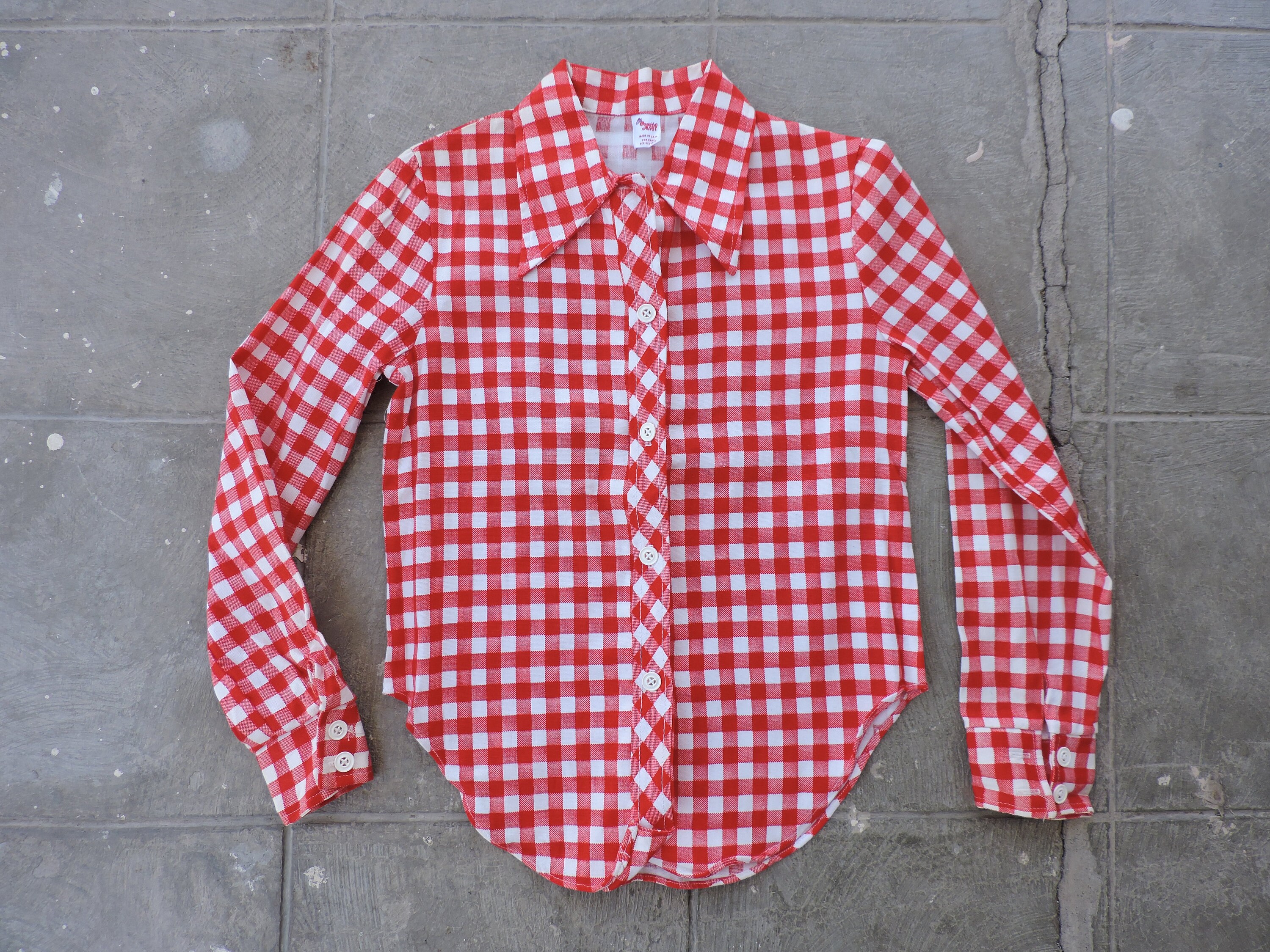 Rare Vintage 70s Red & White Plaid Button Up Shirt S | Etsy