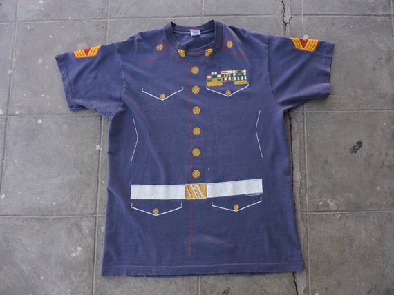 Rare Vintage 80s 1985 Military Uniform Printed T-shir… - Gem
