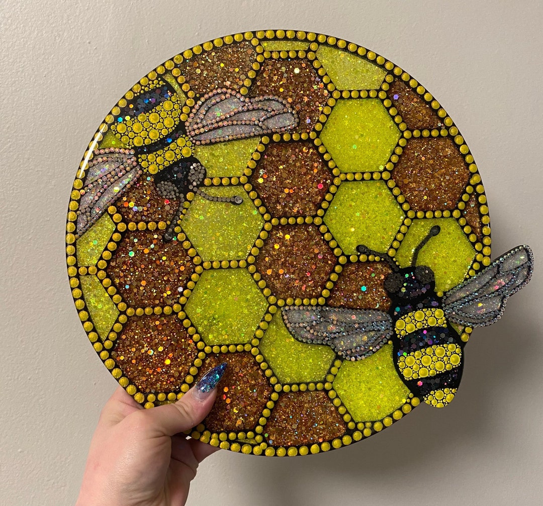 Honeycomb and Bumble Bee Resin & Dot Art - Etsy