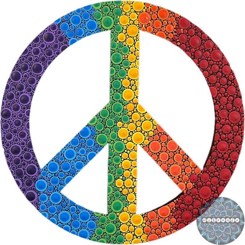 Rainbow Peace Sign Dot Art Round Wooden Painting - Etsy