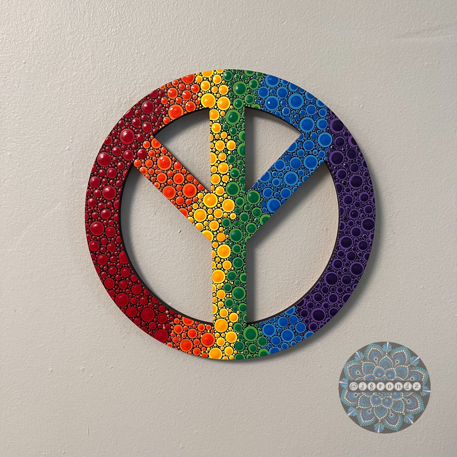 Rainbow Peace Sign Dot Art Round Wooden Painting - Etsy