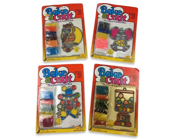 80s Vintage Stained Glass Kit 1982 Bake A Craft Kit Set Of 4 Kits Owl 7029