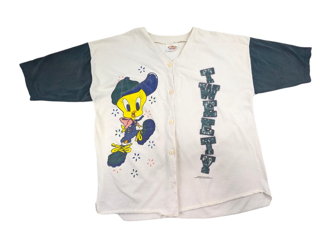 90s Vintage TWEETY T-shirt 1995 Tweety Baseball Jersey Graphic Tee ...