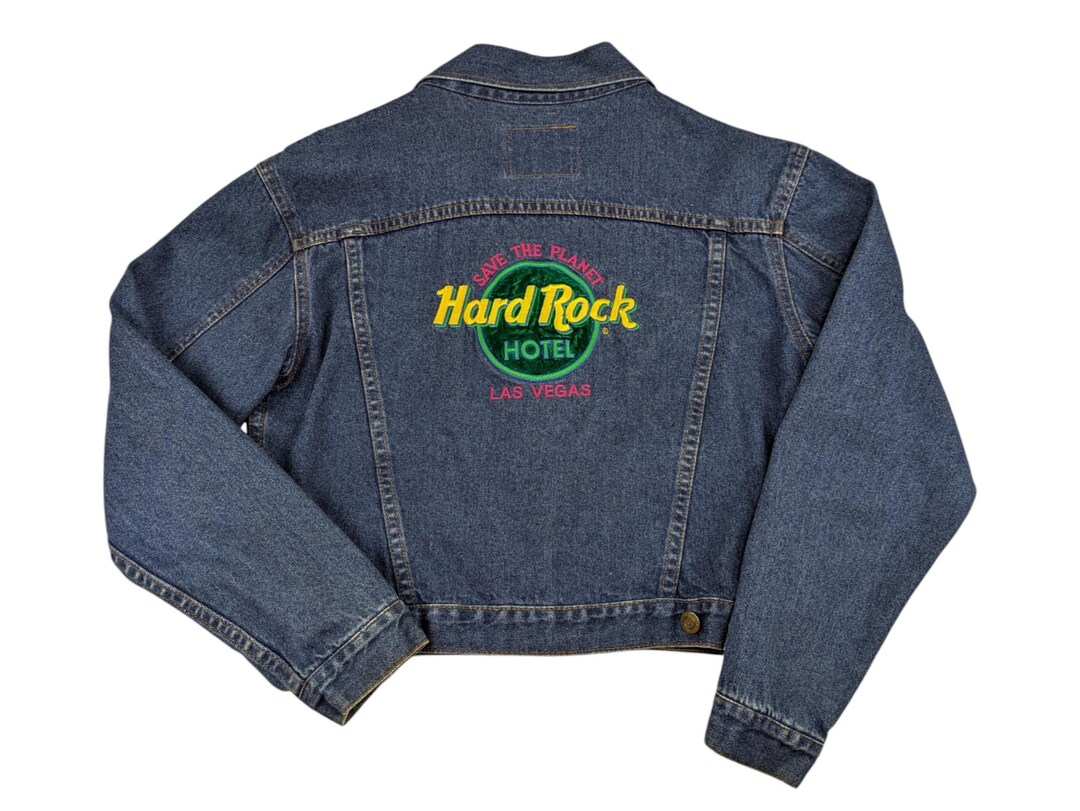 Vintage HARD ROCK Denim Jacket Embroidered Hard Rock Hotel Cropped Jean ...